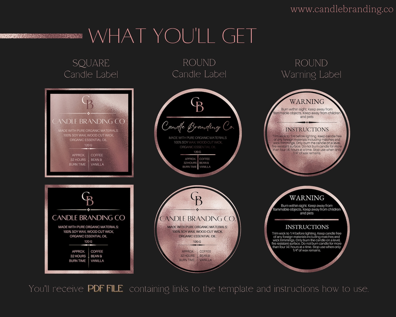 Candle Label Business Bundle Rose Gold Luxury Templates | Candle ...
