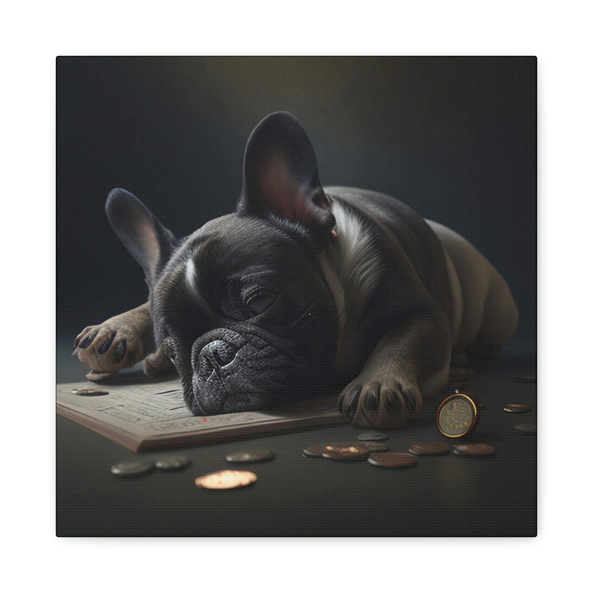 Frenchie Taking A Nap on Books Canvas Dog Art Multiple Sizes Sq - Etsy