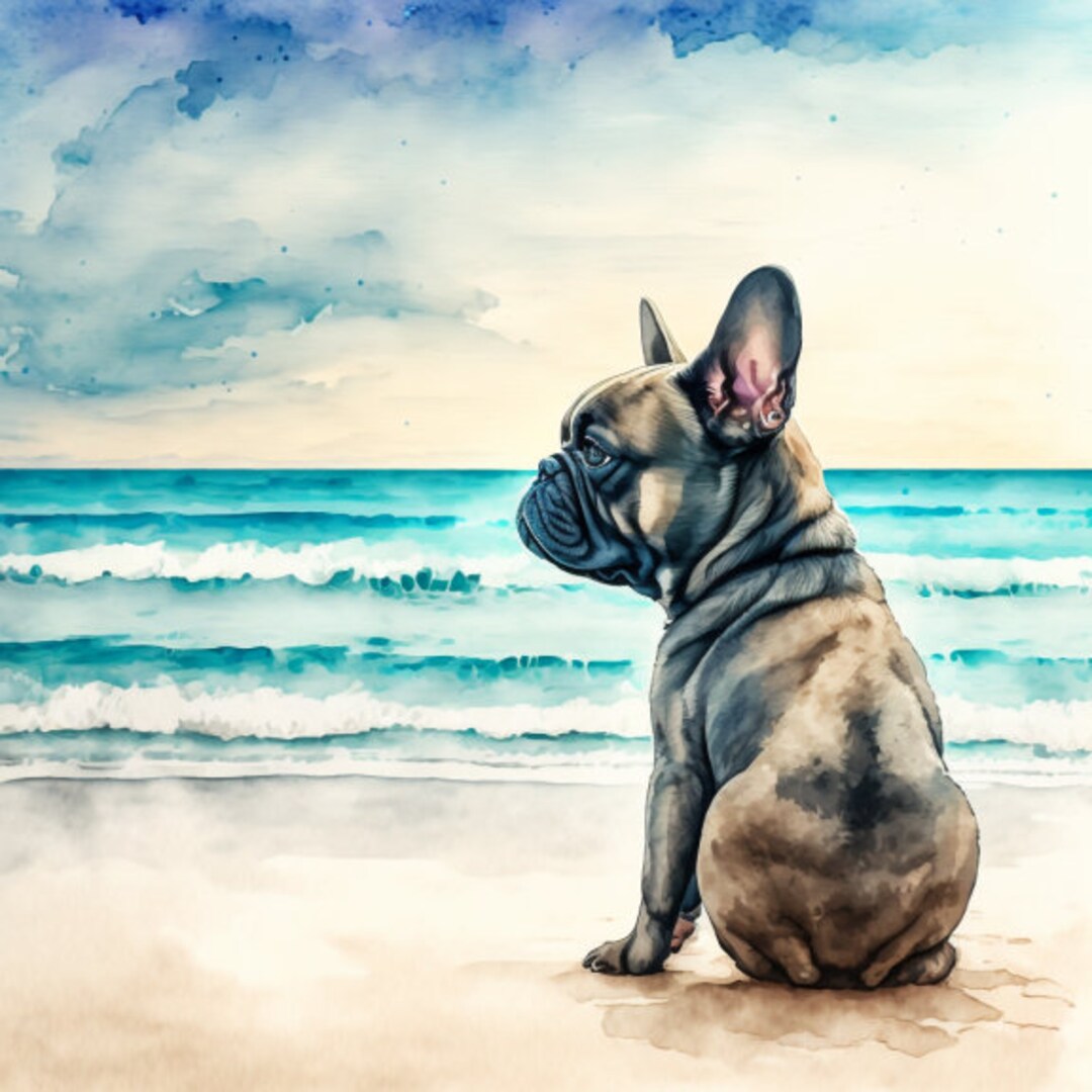 Frenchie on the Beach Clip Art Sitting on Bum Digital - Etsy