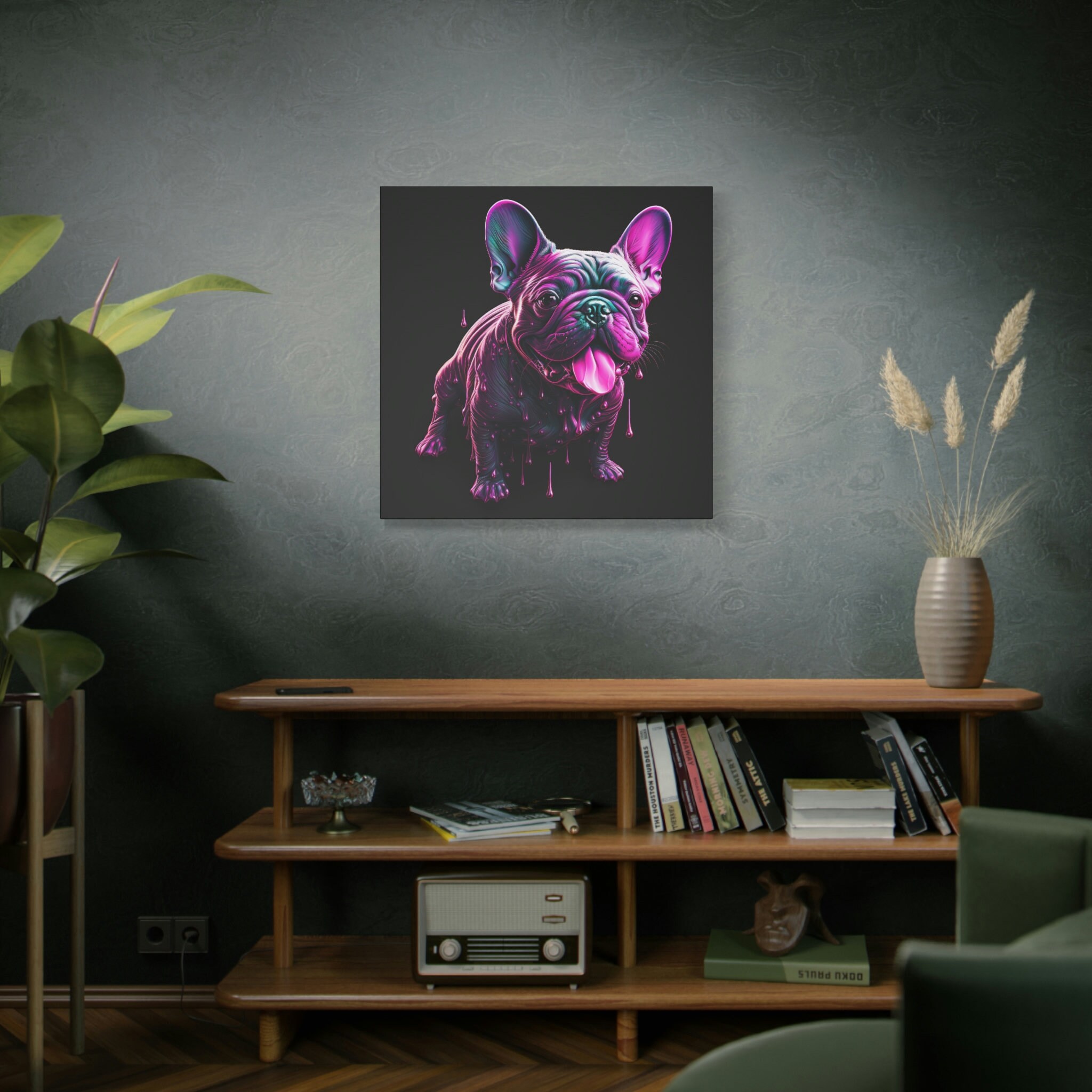 Canvas Pink Drip Art Frenchie 7, Pink Color Explosion, Colorful Canvas ...