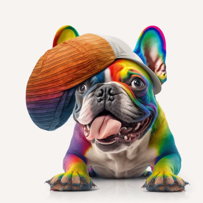 Colorful Frenchie Wearing Hat 3 PDF PNG Watercolor Clip Art - Etsy
