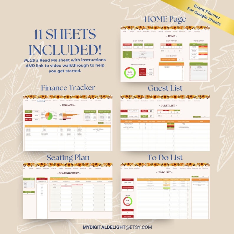 Google Sheets Thanksgiving Template, Thanksgiving Digital Planner ...