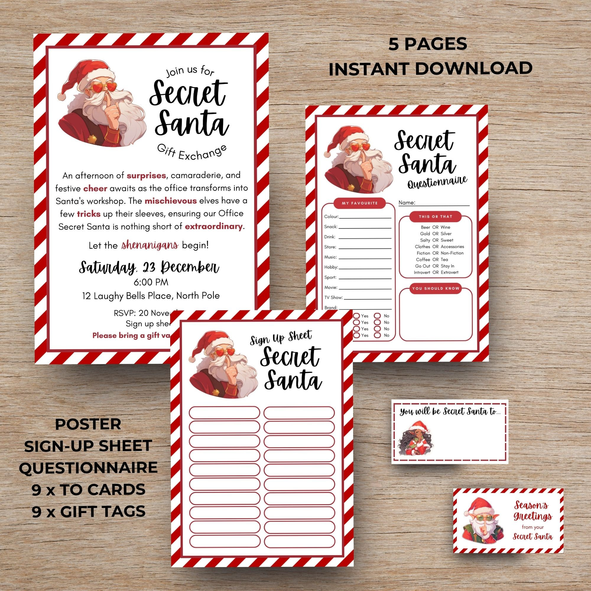 Secret Santa Questionnaire for Coworkers Editable Secret Santa Sheets ...