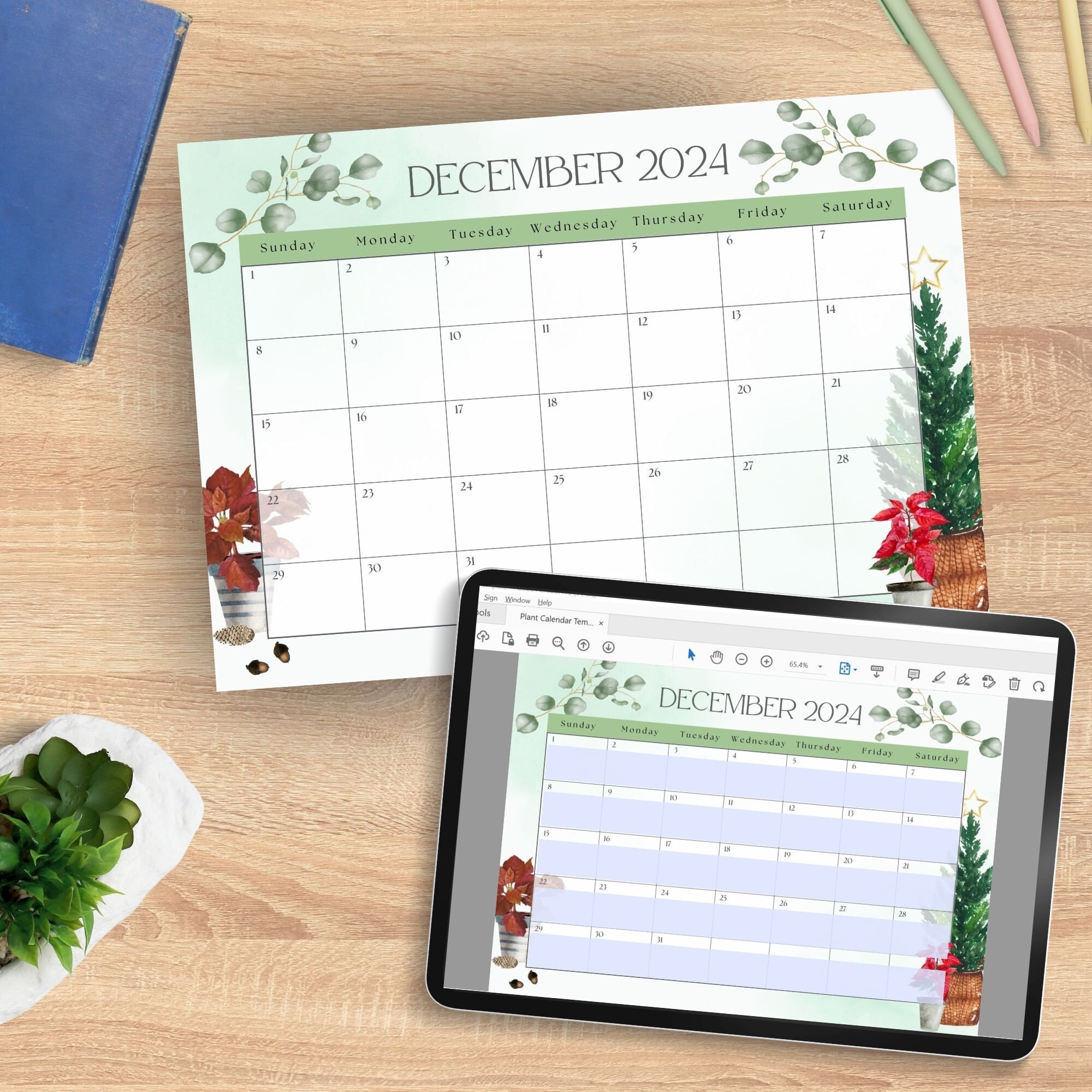 Editable December 2024 Calendar, Digital Monthly Calendar, Printable ...