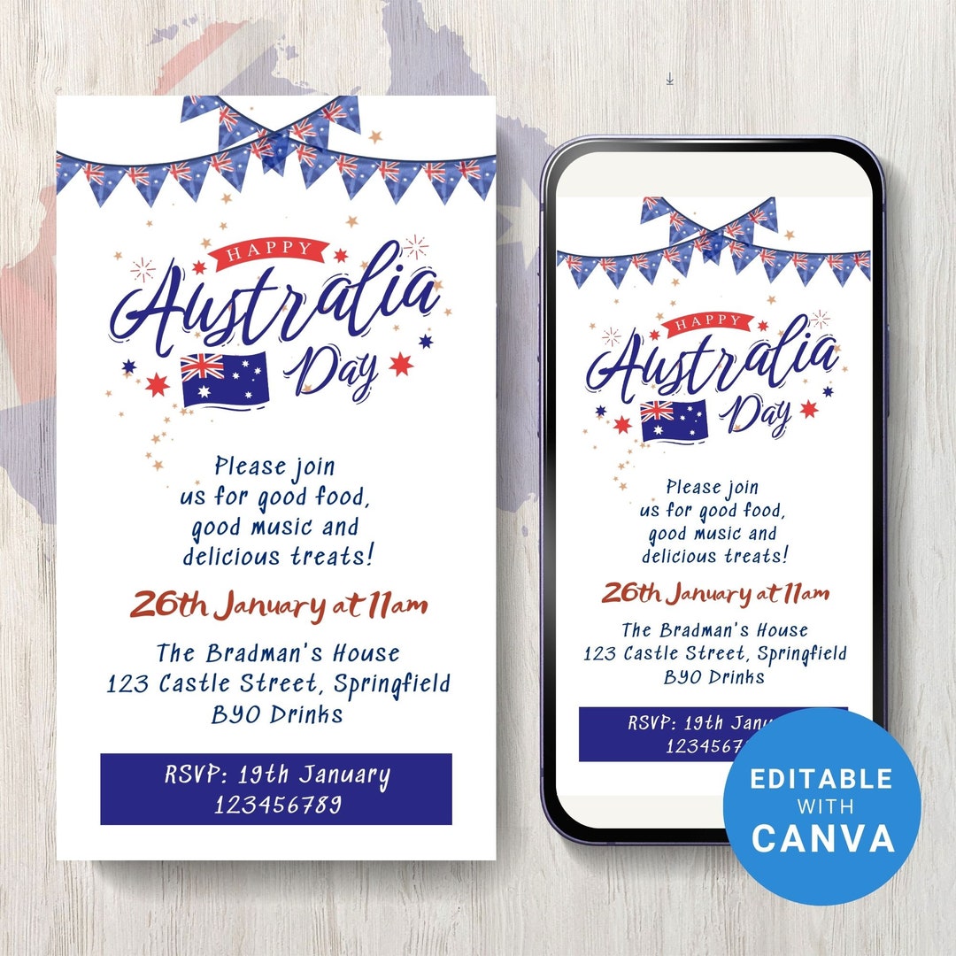 Digital Australia Day Invitation, Australia Day Evite, Minimal Party ...