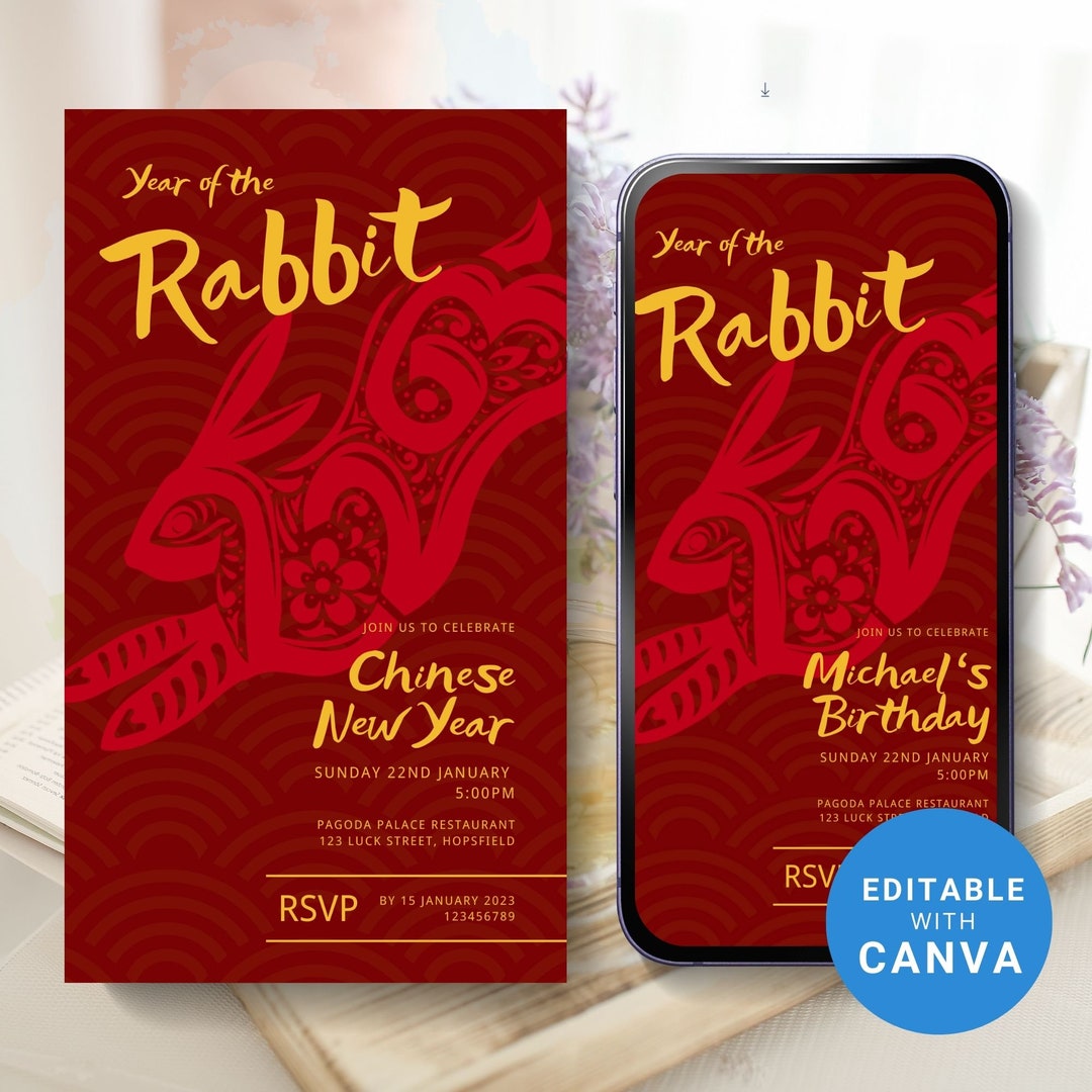 Digital Chinese New Year Invitation, Lunar New Year Invitation Evite ...