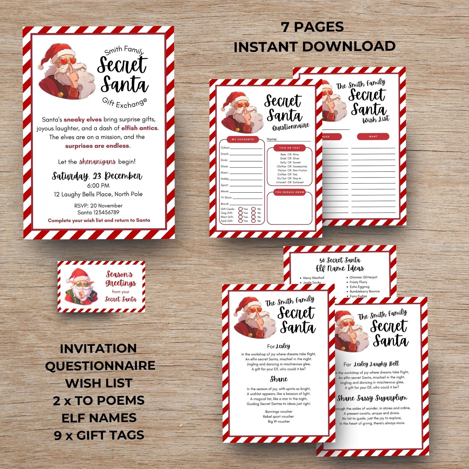 Secret Santa Questionnaire for Family, Secret Santa Questions Template ...