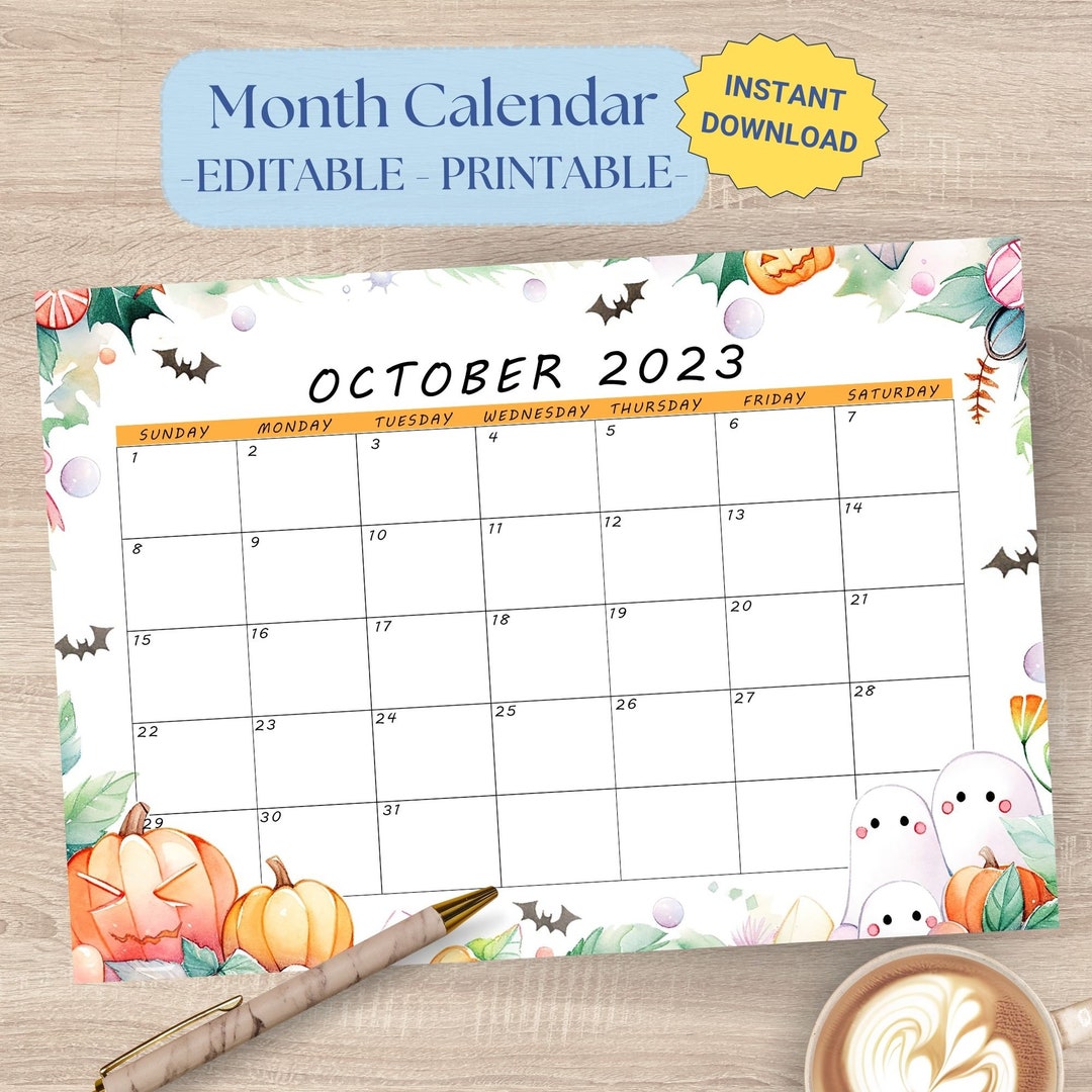 October 2023 Calendar for Kids, EDITABLE Fillable Printable Calendar ...