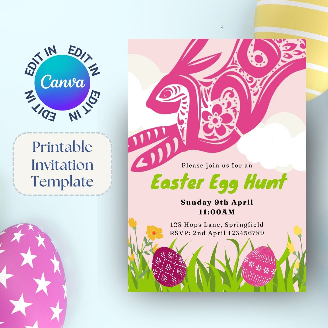 Easter Hunt Invitation, Canva Easter Egg Hunt Invitation Templates ...