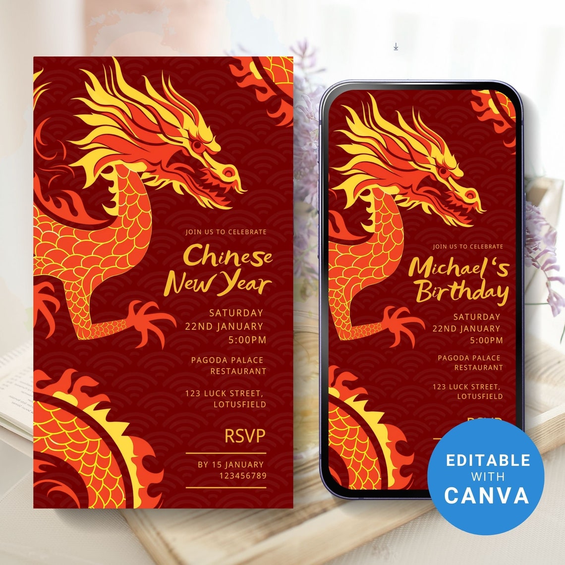 Digital Chinese New Year Invitation, Lunar New Year Invitation Evite ...