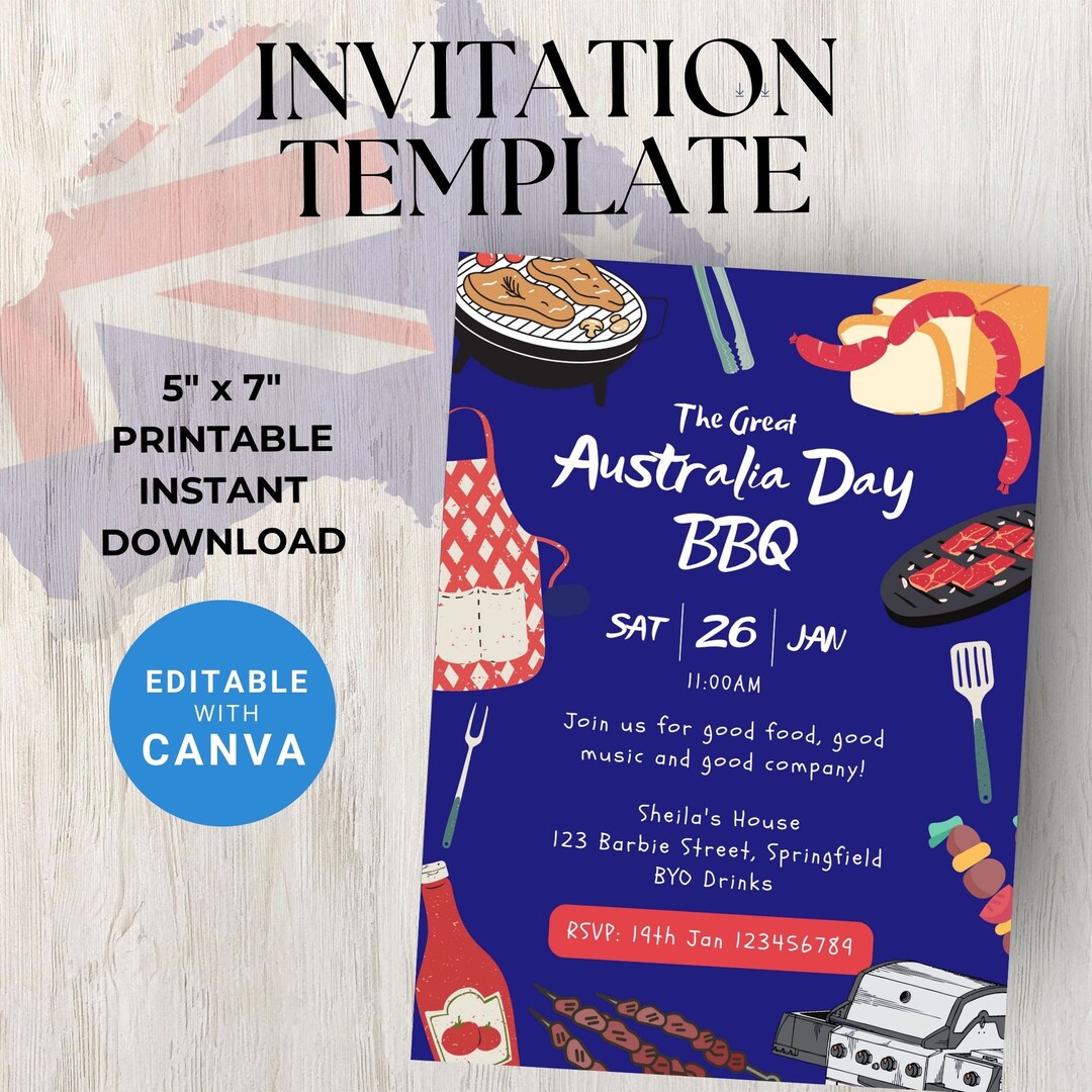 Australia Day Party Invitation, Aussie BBQ Invite, INSTANT Download ...