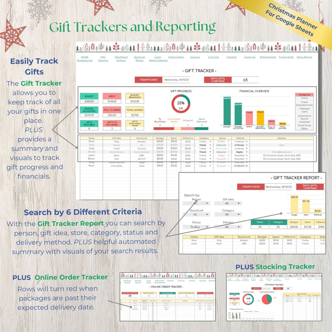 Christmas Planner Spreadsheet, Gift Tracker, Holiday Budget, Christmas ...