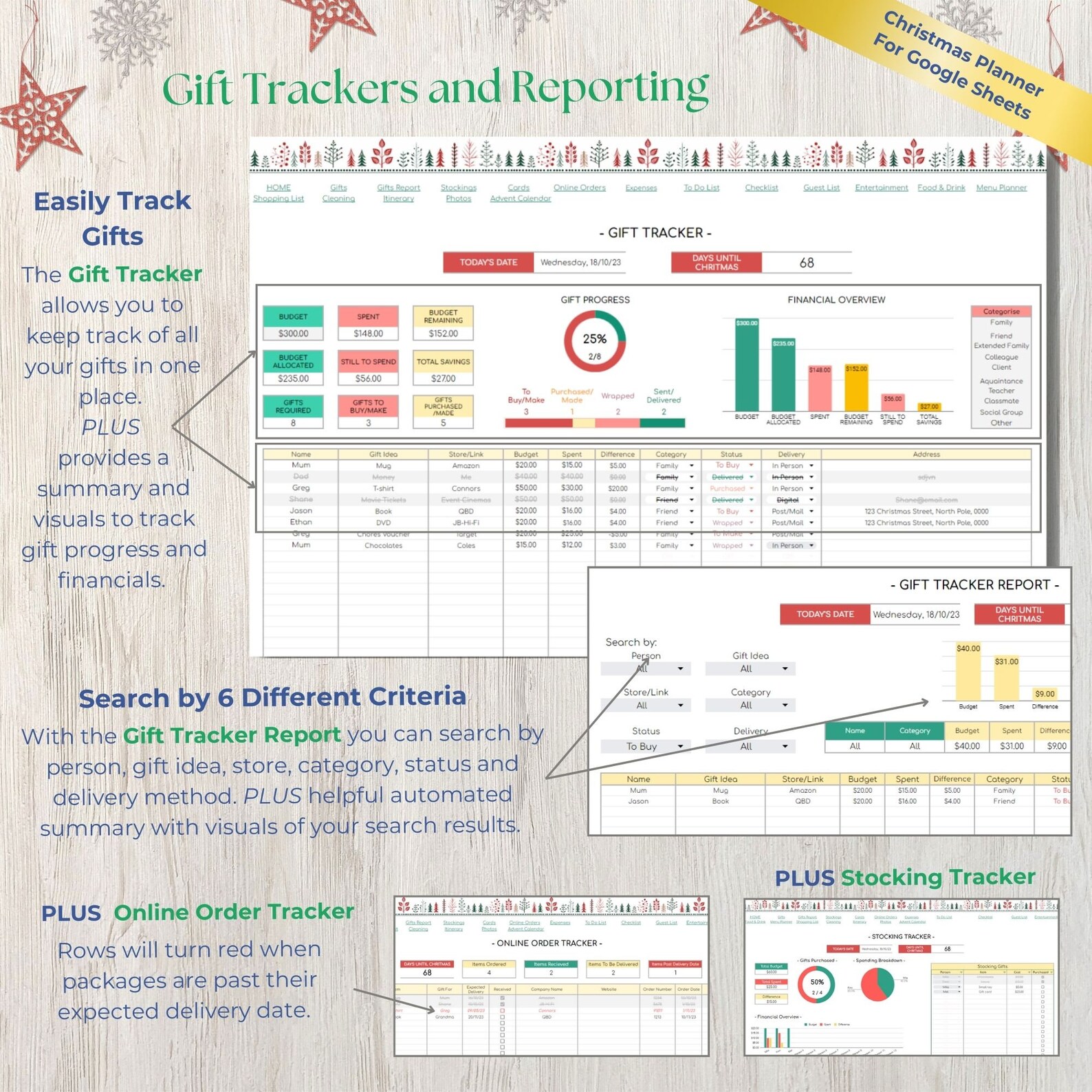 Christmas Planner Spreadsheet, Gift Tracker, Holiday Budget, Christmas ...