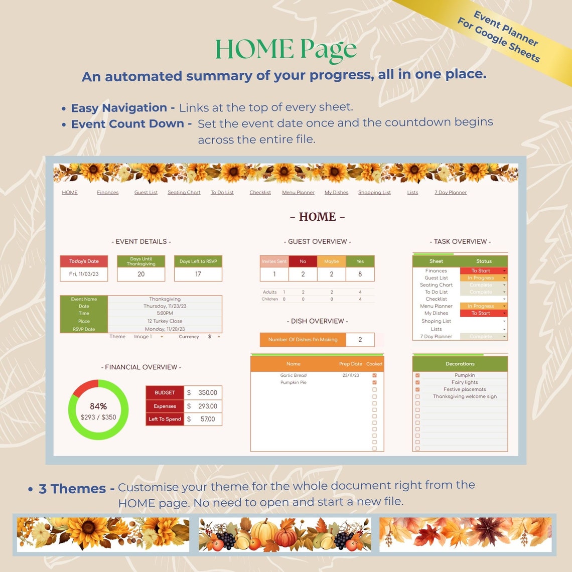 Google Sheets Thanksgiving Template, Thanksgiving Digital Planner ...