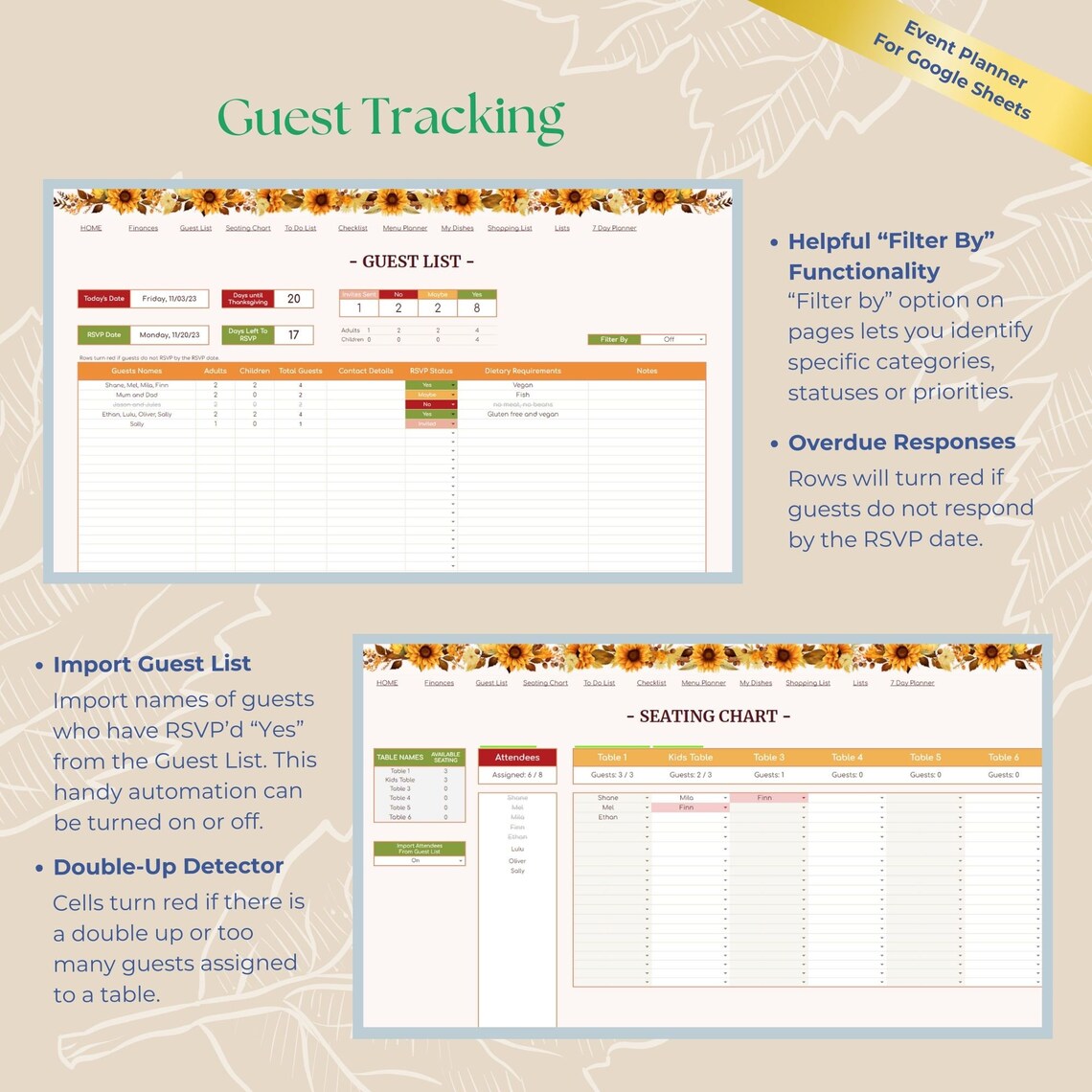 Google Sheets Thanksgiving Template, Thanksgiving Digital Planner ...