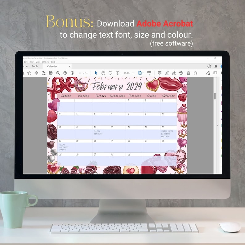 February 2024 Calendar FILLABLE PDF, EDITABLE Calendar Template ...