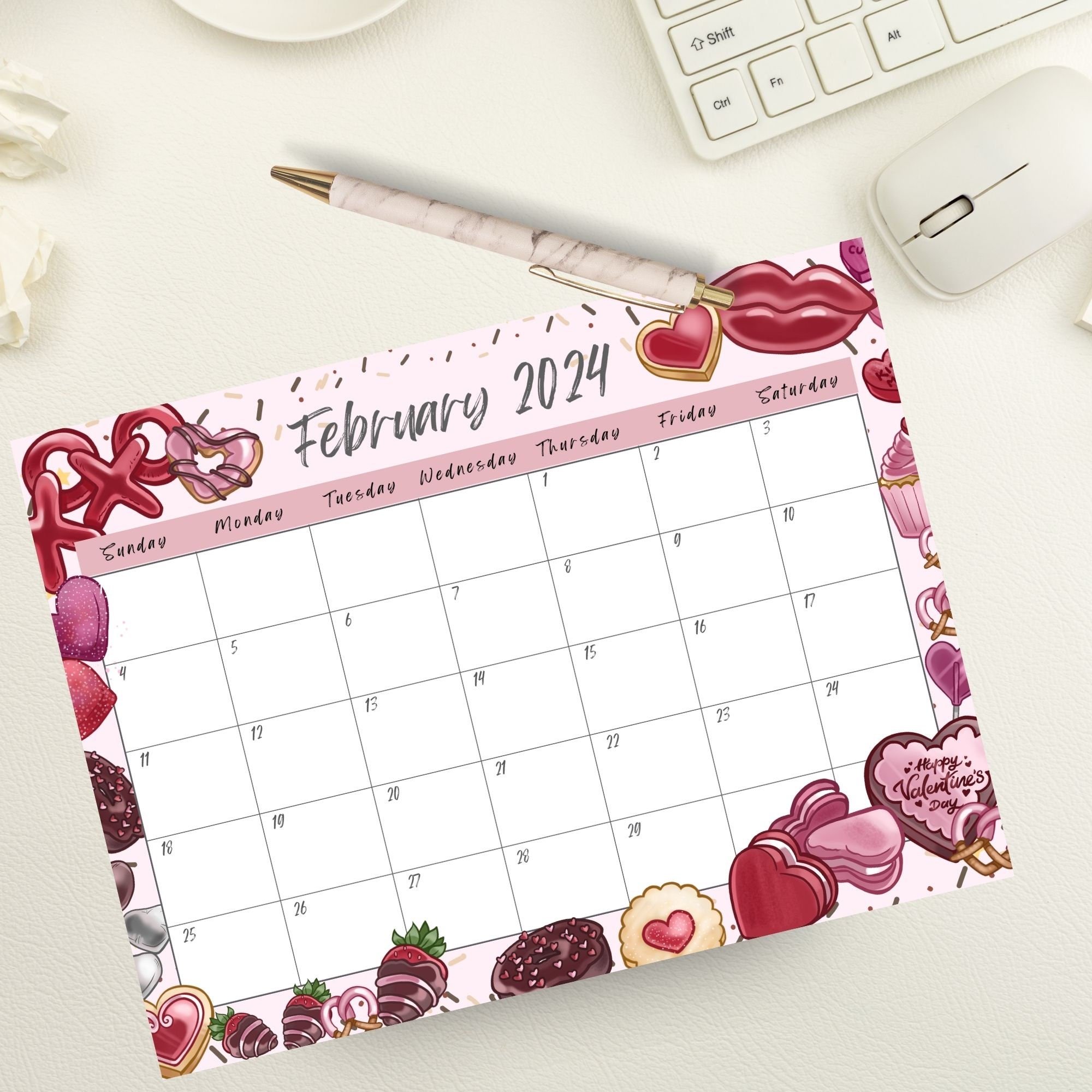 February 2024 Calendar FILLABLE PDF, EDITABLE Calendar Template ...