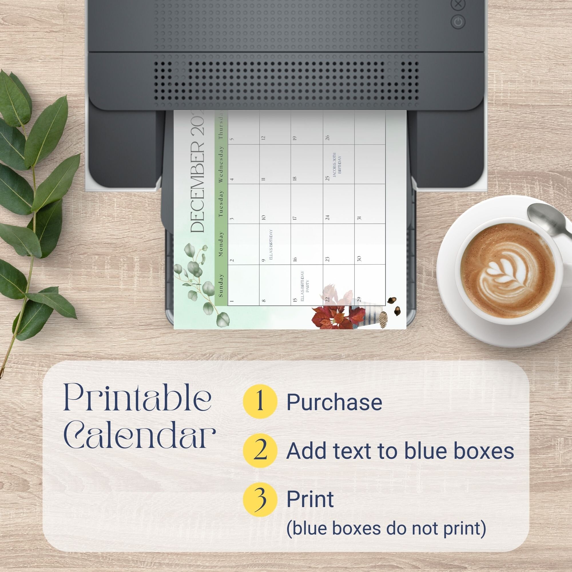 Editable December 2024 Calendar, Digital Monthly Calendar, Printable ...