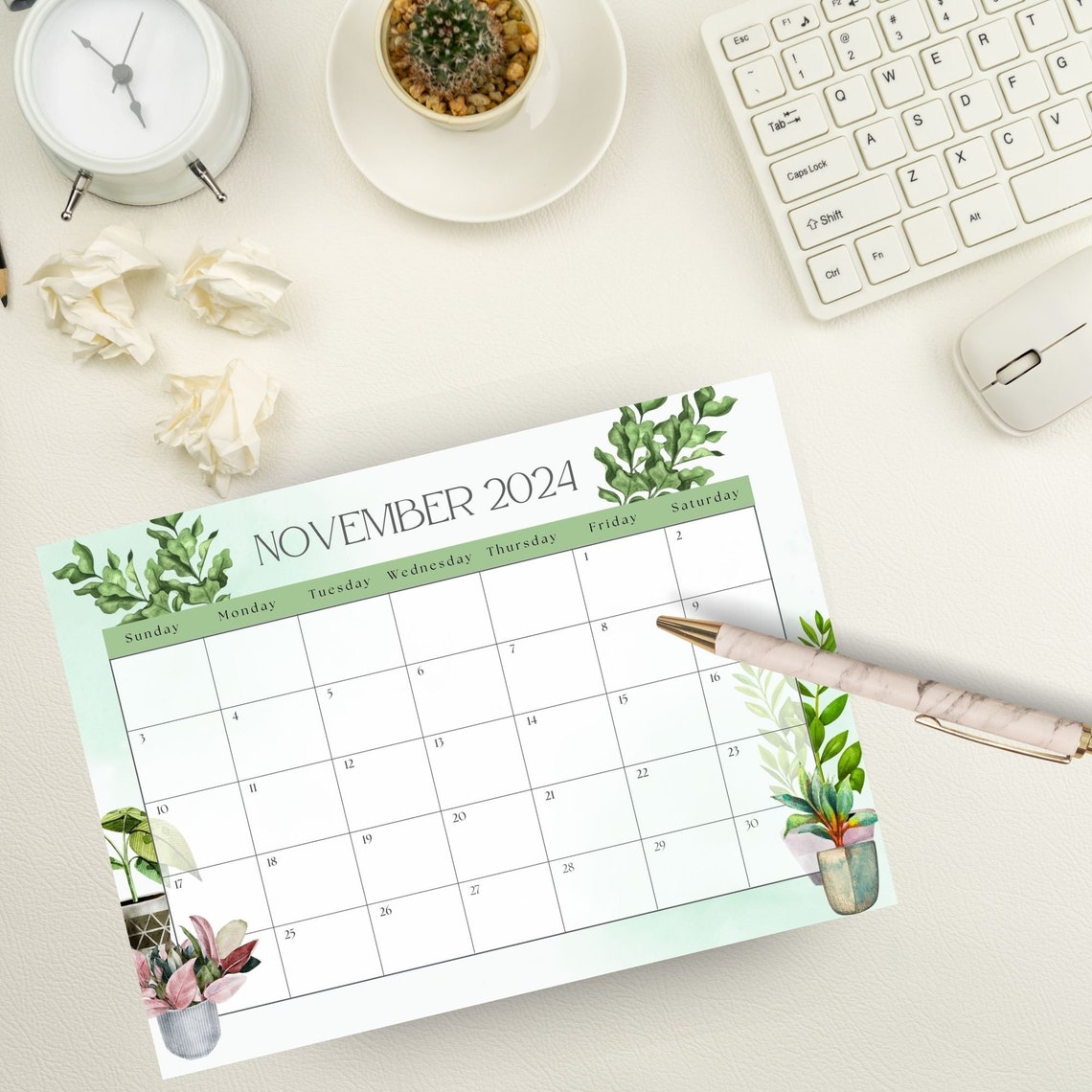 Editable November 2024 Calendar, Digital Monthly Calendar, Printable ...