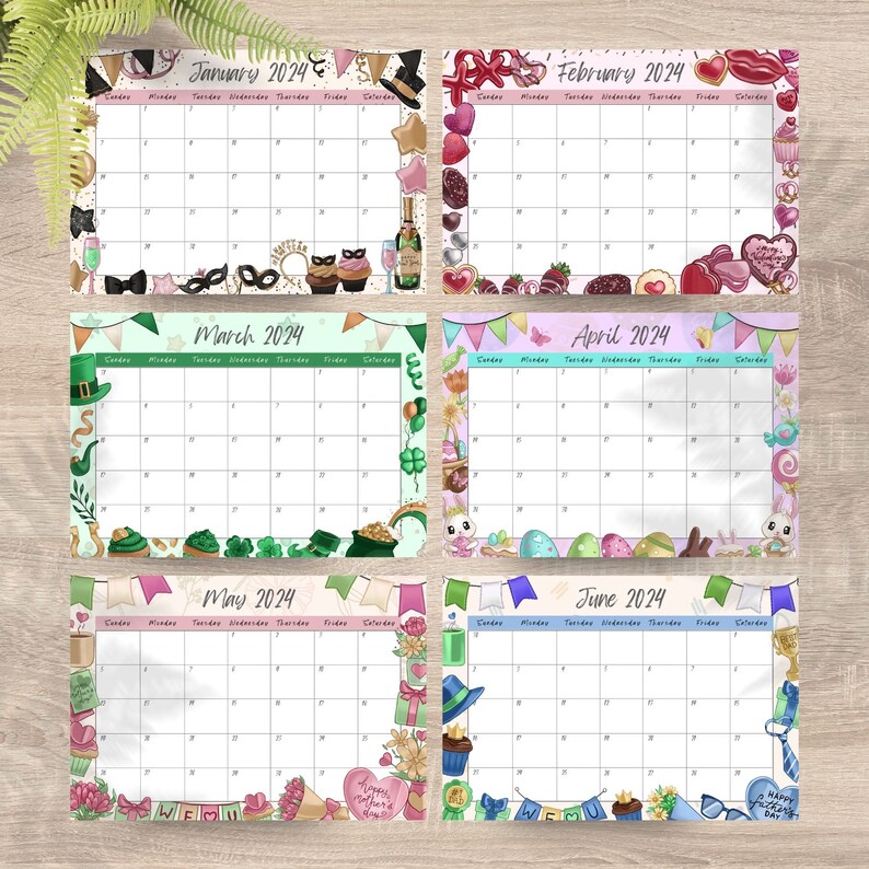 2024 Calendar Printable Editable Bundle, Digital Calendar, 12 Month ...