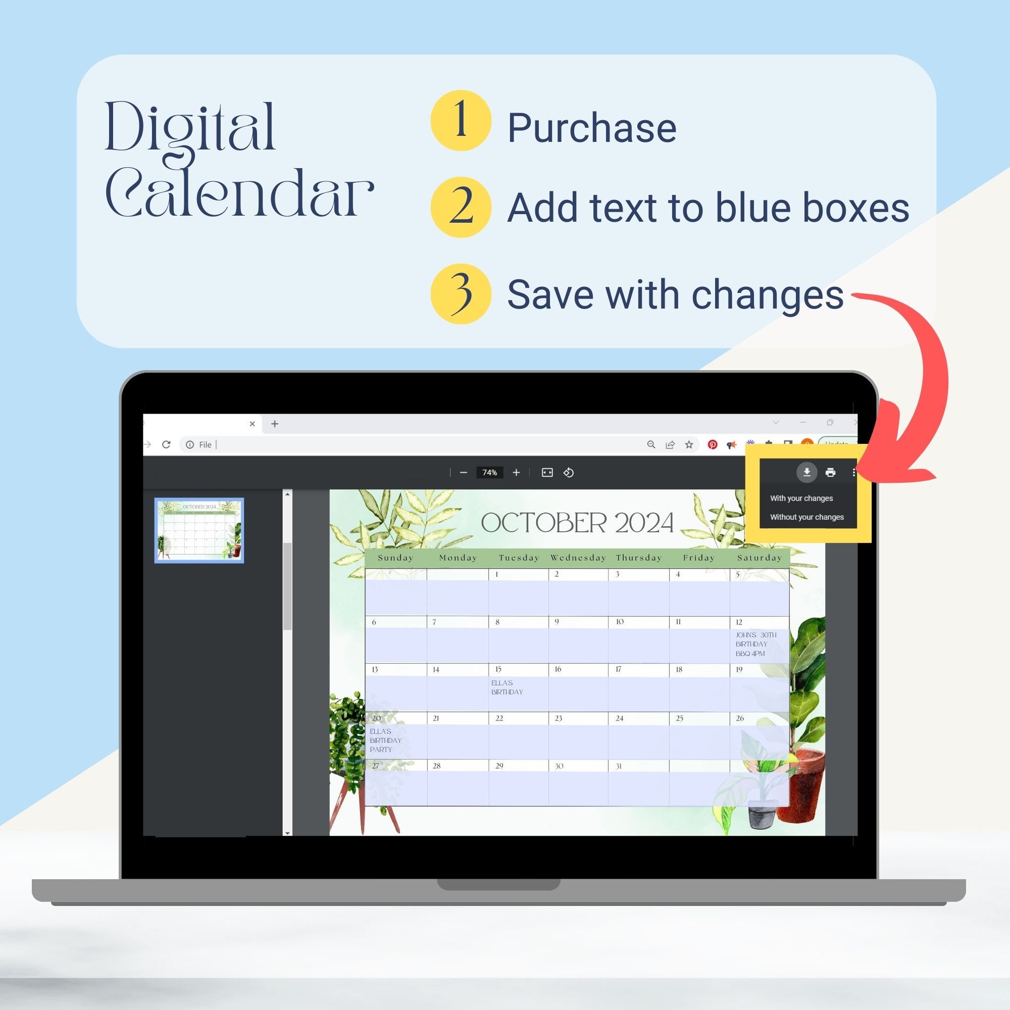 Editable October 2024 Calendar, Digital Monthly Calendar, Printable ...