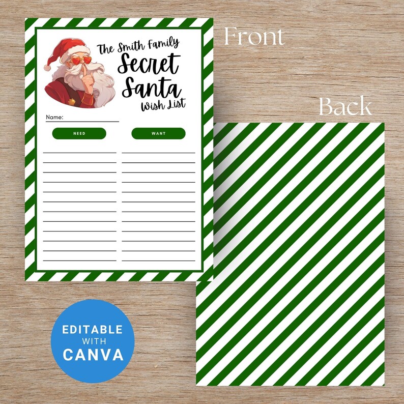 Printable Secret Santa Wish List Template, Secret Santa Poem, Secret ...