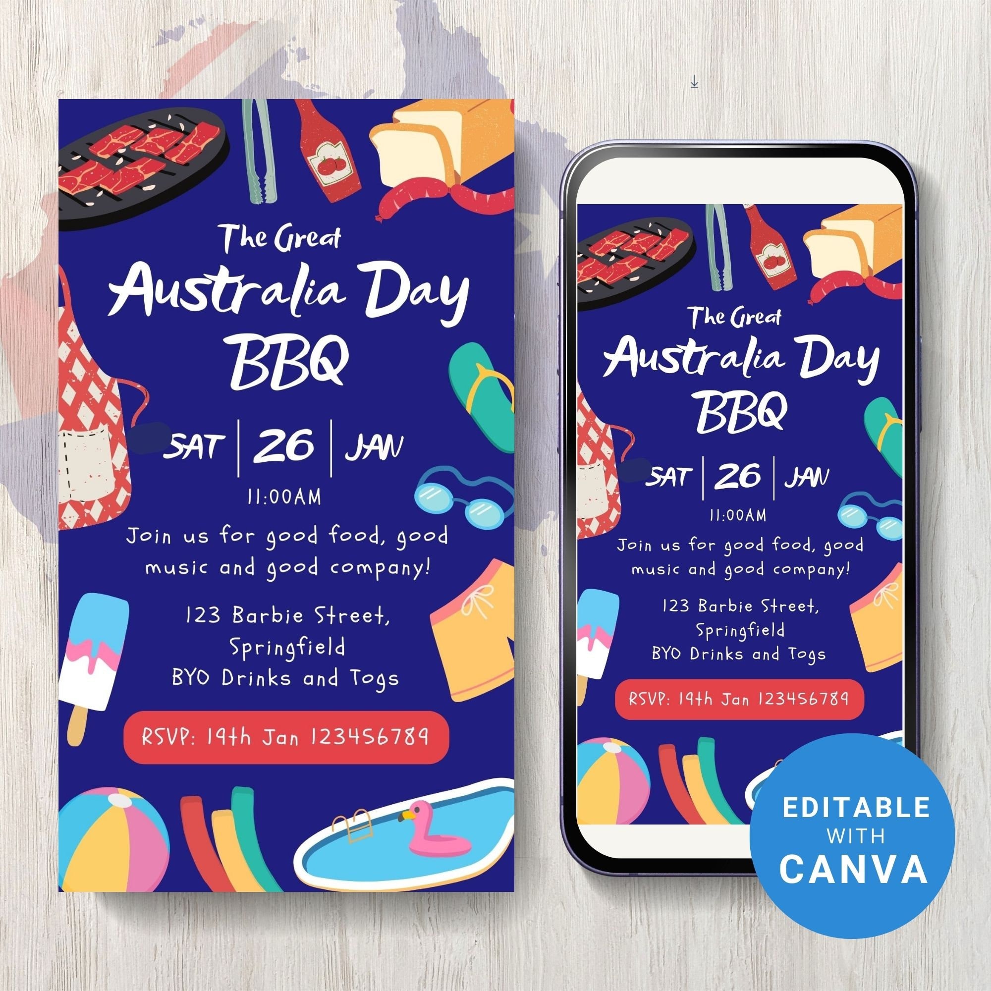 Digital Australia Day BBQ Invitation, Australia Day Evite, Great ...