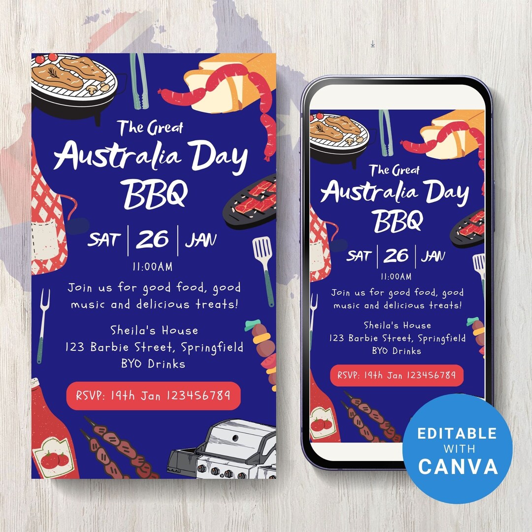 Digital Australia Day BBQ Invitation, Australia Day Evite, Great ...