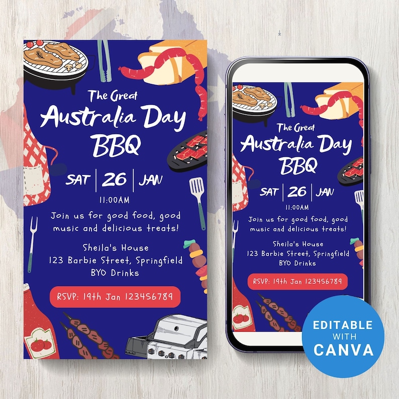 Digital Australia Day BBQ Invitation, Australia Day Evite, Great ...