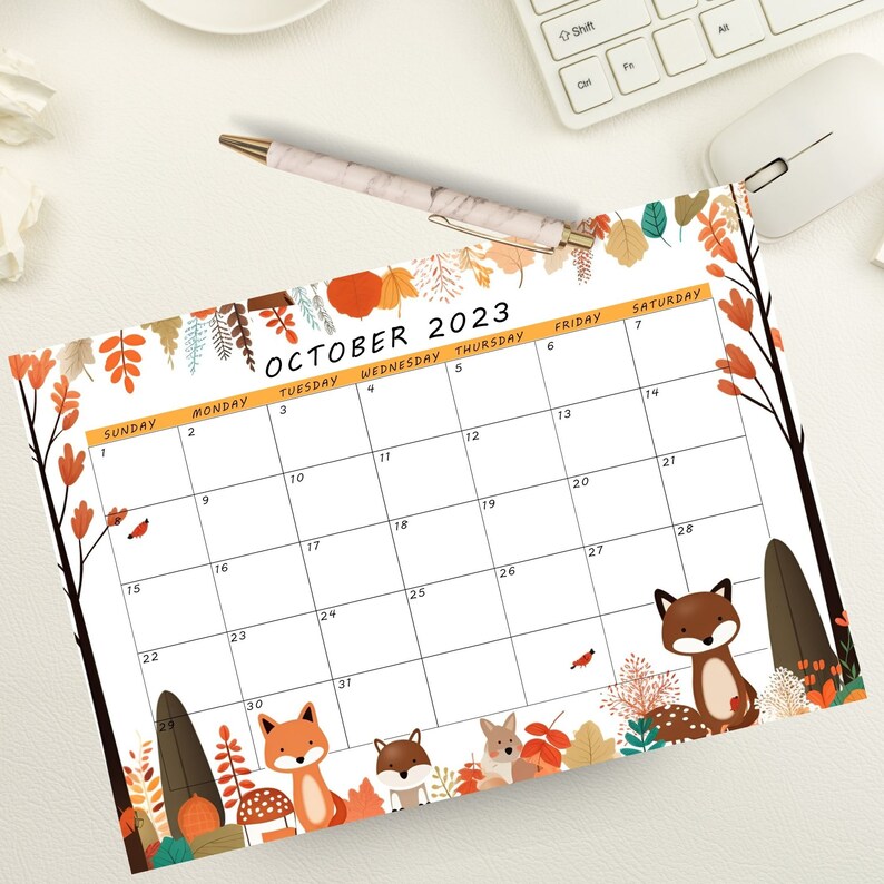 October 2023 Printable Calendar for Kids, EDITABLE Fillable Digital ...