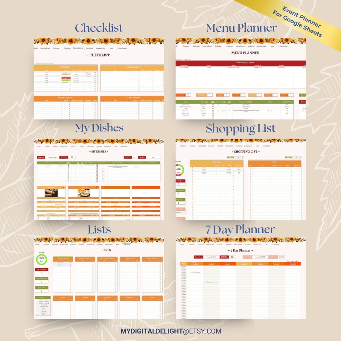 Google Sheets Thanksgiving Template, Thanksgiving Digital Planner ...