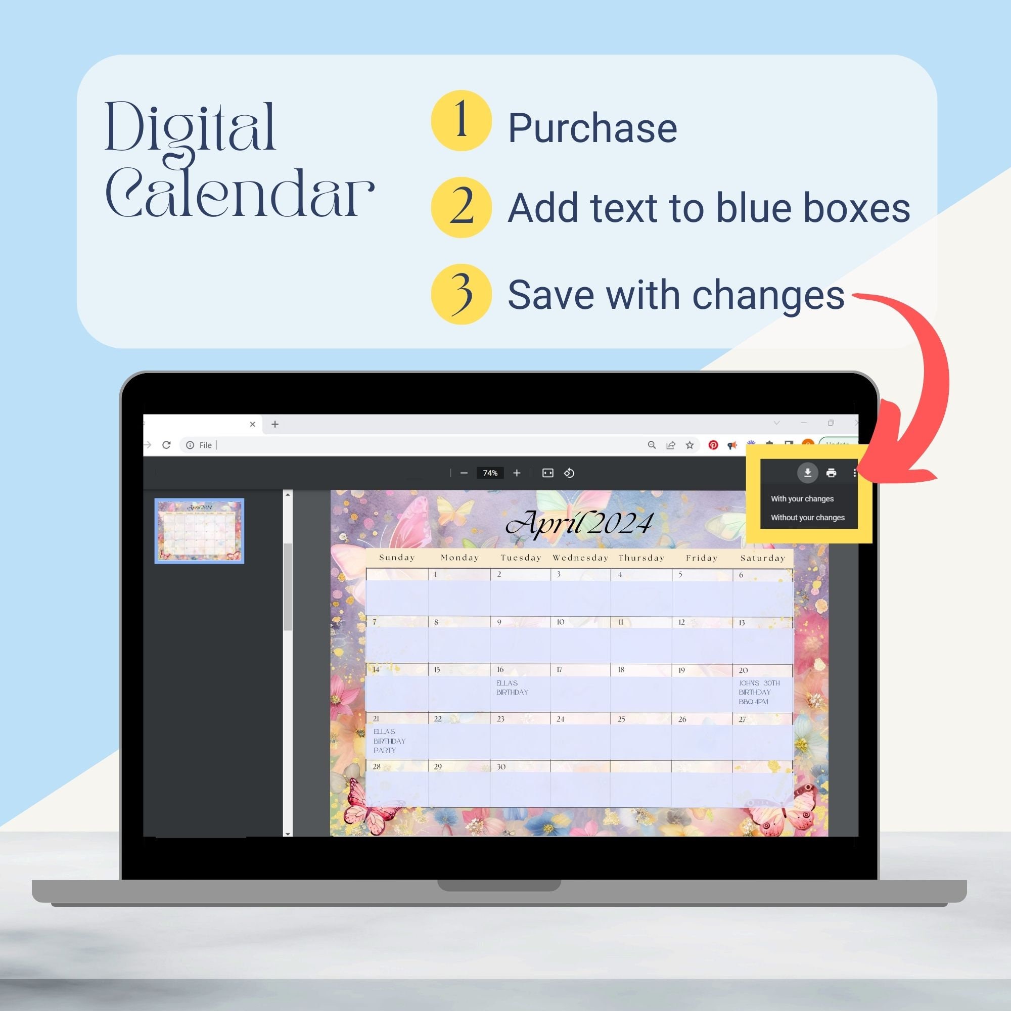 April 2024 Calendar Digital Download PDF, Fillable EDITABLE April ...