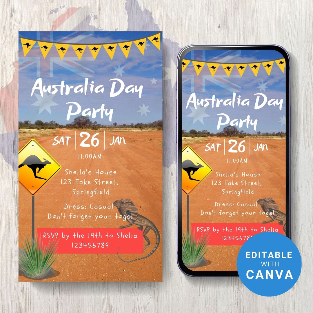 Digital Australia Day Invitation, Australia Day Evite, Custom Party ...