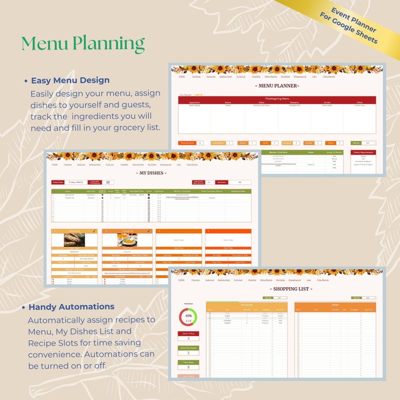 Google Sheets Thanksgiving Template, Thanksgiving Digital Planner ...