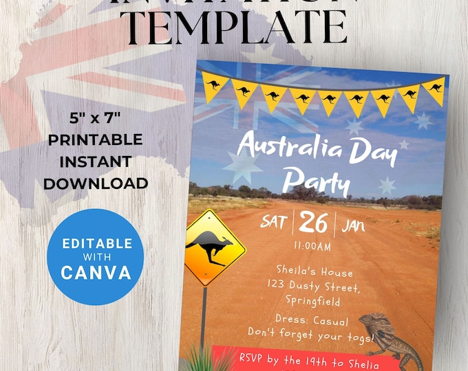 Australia Day Party Invitation, Aussie BBQ Invite, INSTANT DOWNLOAD ...