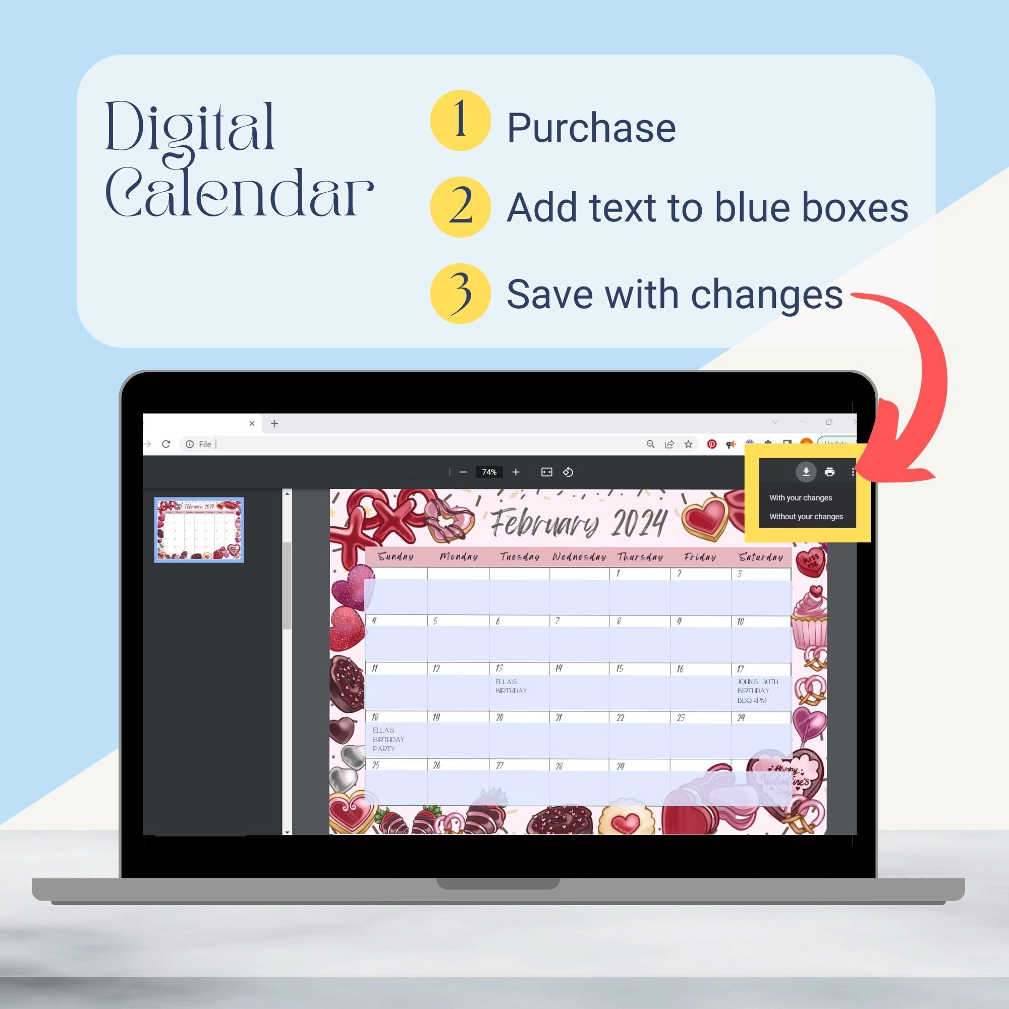 February 2024 Calendar FILLABLE PDF, EDITABLE Calendar Template ...