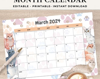 2024 Calendar Printable Editable APRIL, Digital Monthly Planner ...