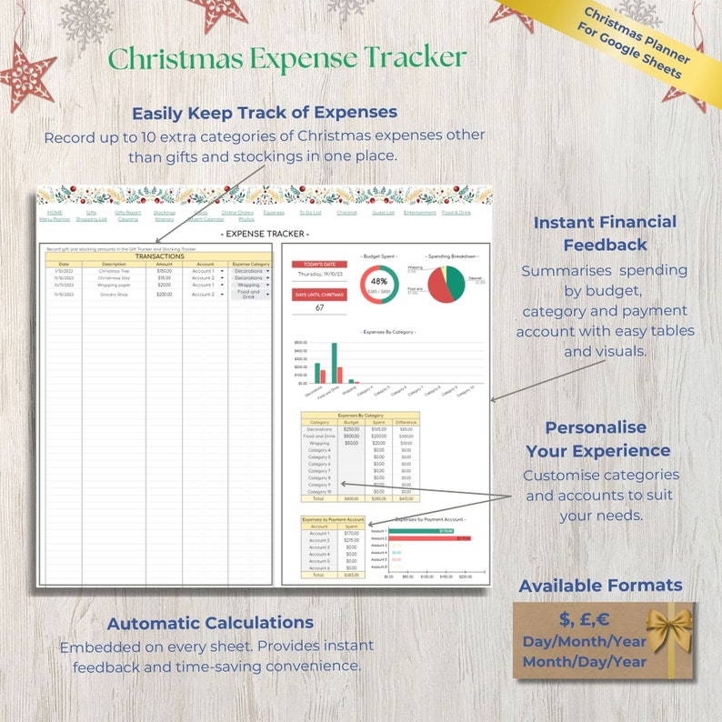 Christmas Planner Spreadsheet, Gift Tracker, Holiday Budget, Christmas ...