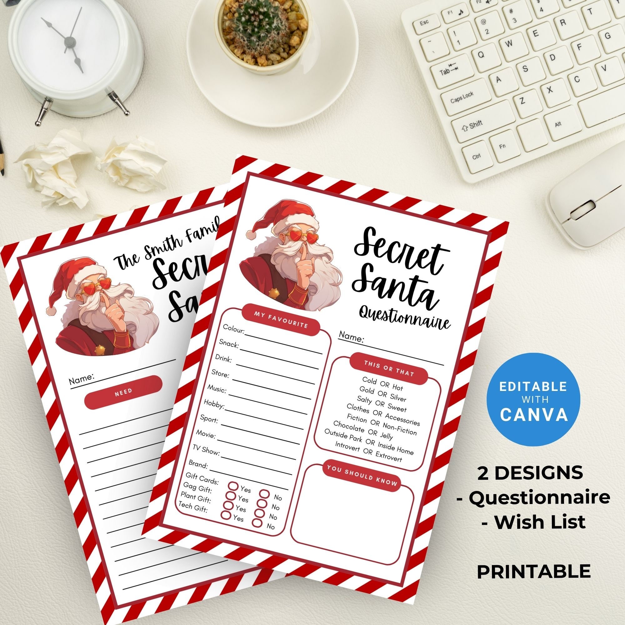 Secret Santa Questions for Kids, Secret Santa Flyer Questionnaire for ...