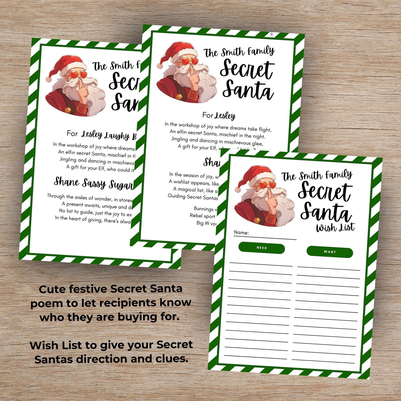 Printable Secret Santa Wish List Template, Secret Santa Poem, Secret ...