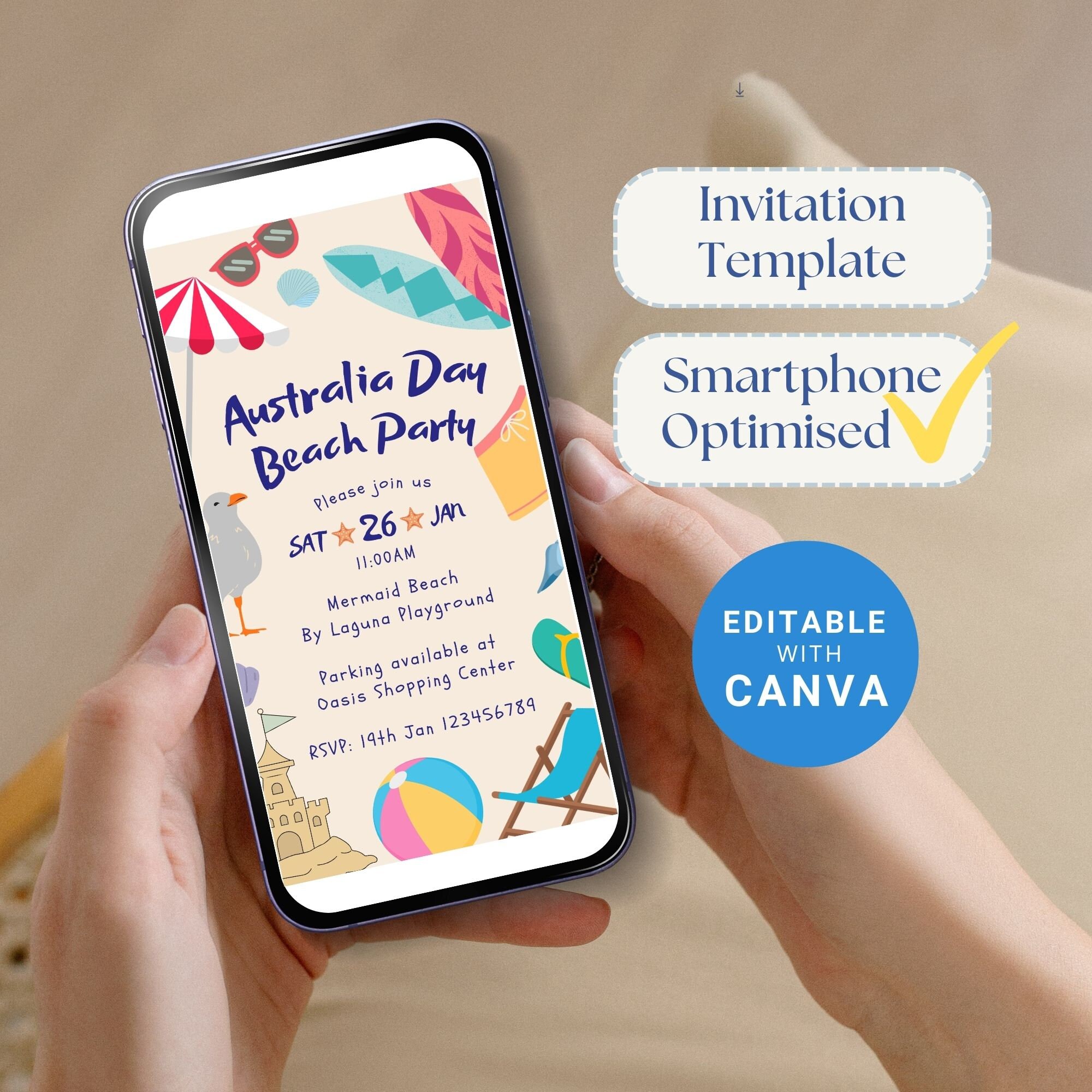Digital Australia Day Invitation, Australia Day Evite, Custom Party ...