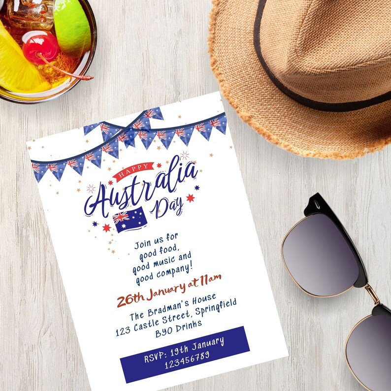 Australia Day Party Invitation, Aussie BBQ Invite, Minimal Invite ...