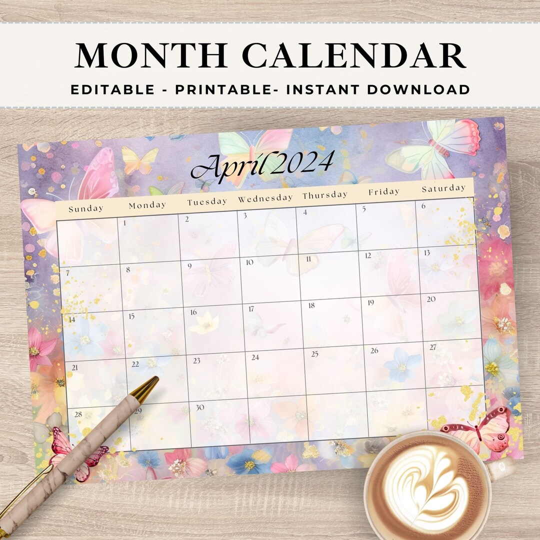April 2024 Calendar Digital Download PDF, Fillable EDITABLE April ...