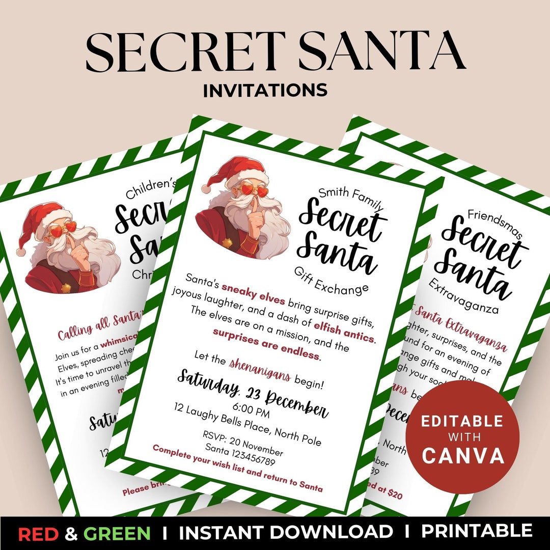 Secret Santa Invite Bundle, Secret Santa Gift Exchange Editable ...