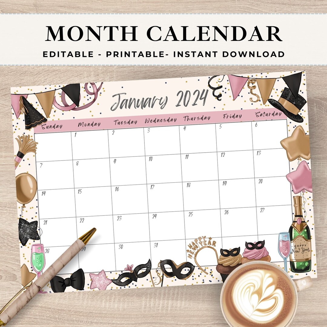 January 2024 Calendar FILLABLE PDF, EDITABLE Calendar Template, New ...