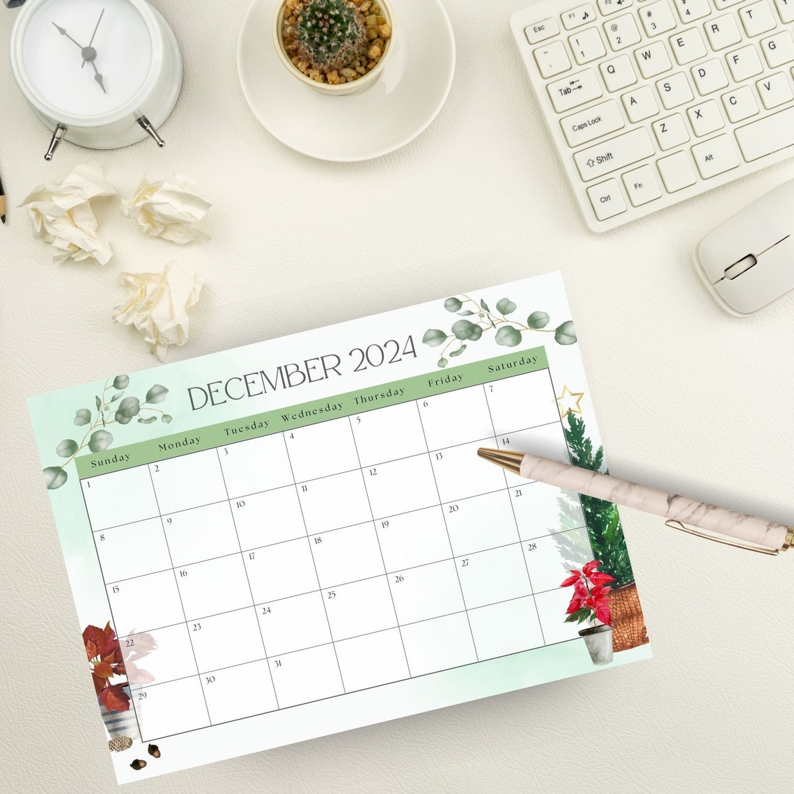 Editable December 2024 Calendar, Digital Monthly Calendar, Printable ...
