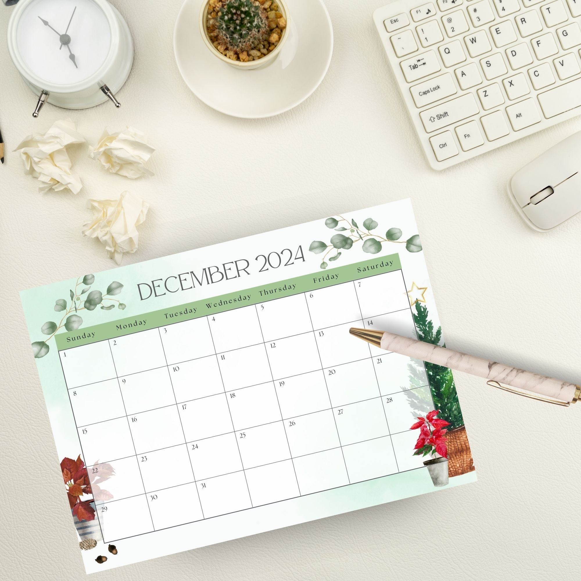 Editable December 2024 Calendar, Digital Monthly Calendar, Printable ...