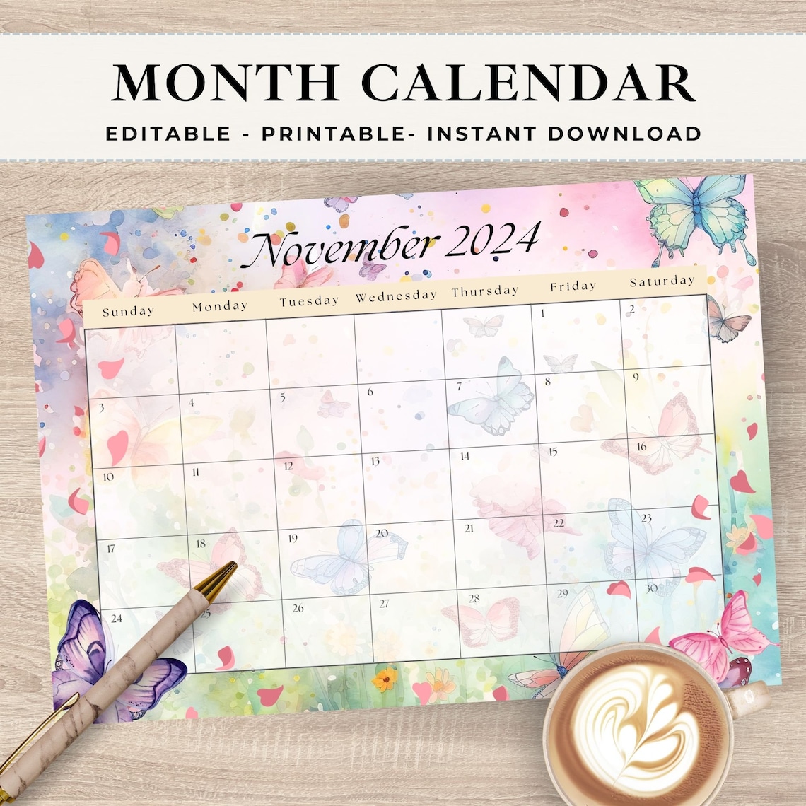 November 2024 Calendar Digital Download PDF, Fillable EDITABLE November ...