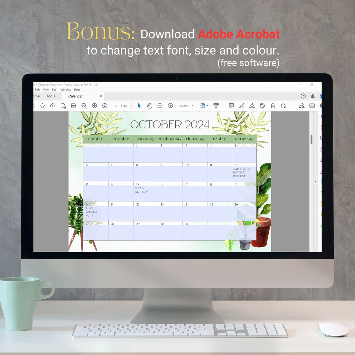 Editable October 2024 Calendar, Digital Monthly Calendar, Printable ...