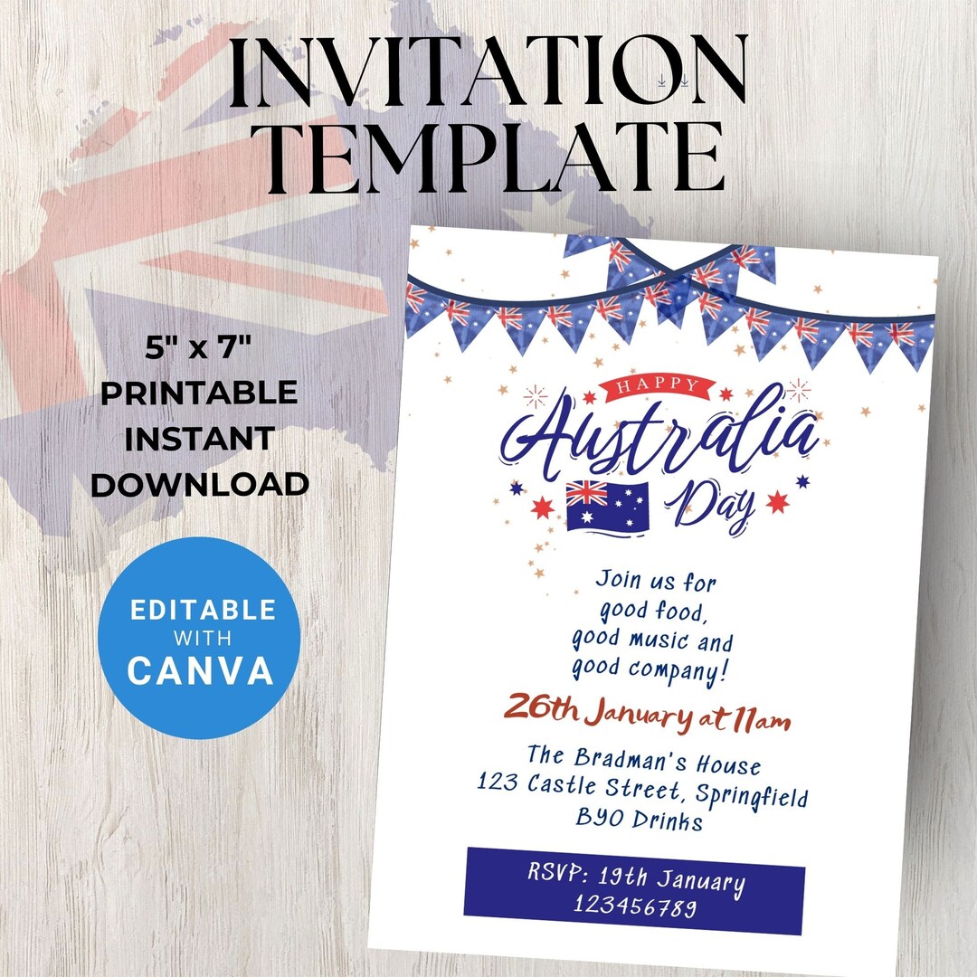 Australia Day Party Invitation, Aussie BBQ Invite, Minimal Invite ...